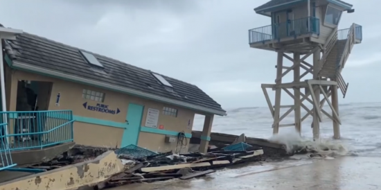 Lifeguard tower and public restrooms at Daytona Beach Shores, Hurricane Nicole 11-9-22 – Lisa ...